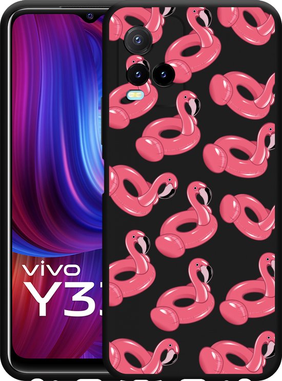 Vivo Y33s Hoesje Zwart Inflatable Flamingos - Designed by Cazy | bol.com