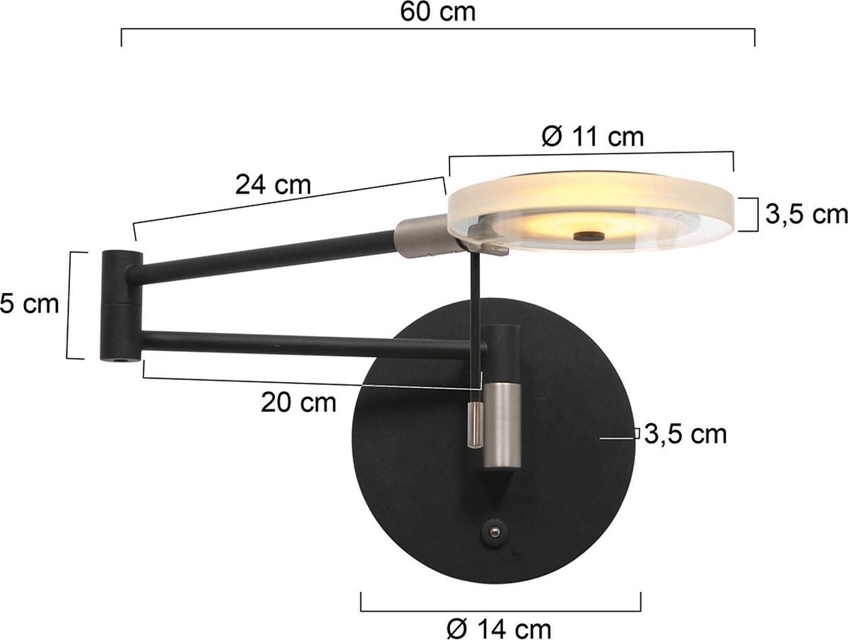 Zwarte verstelbare wand leeslamp met helder glas | bol.com