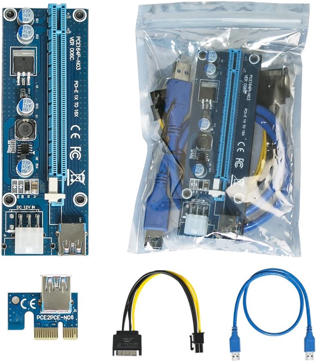6-pins aangedreven PCI-E PCI Express Riser - VER 006C - 1X naar 16X PCIE USB... | bol