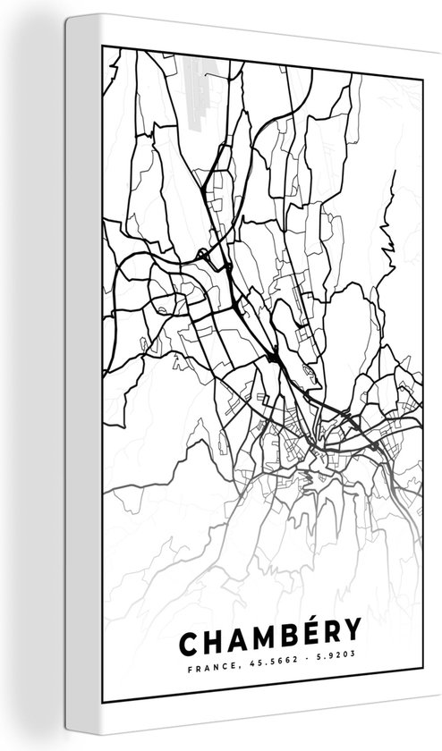 Impression sur Toile Carte - Plan de Ville - France - Chambéry - Plan d ...