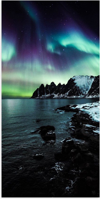 WallClassics - Poster (Mat) - Noorderlicht over Bergen en Water ...