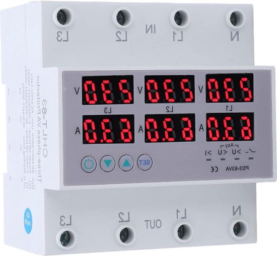 3-fase DIN-rail Voltmeter Ampèremeter Overspanning ...