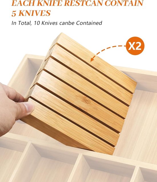 Bamboe messenhouderset voor lade - opbergblok voor 10 messen ...