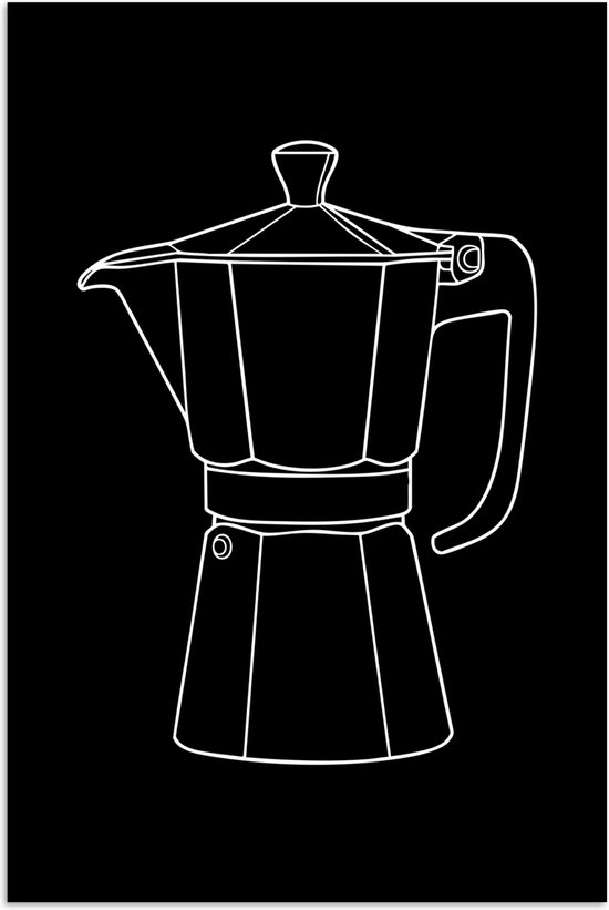Poster 80x120 cm - Mokkapot - Zwart - Wit - Lijntekening - Posters ...