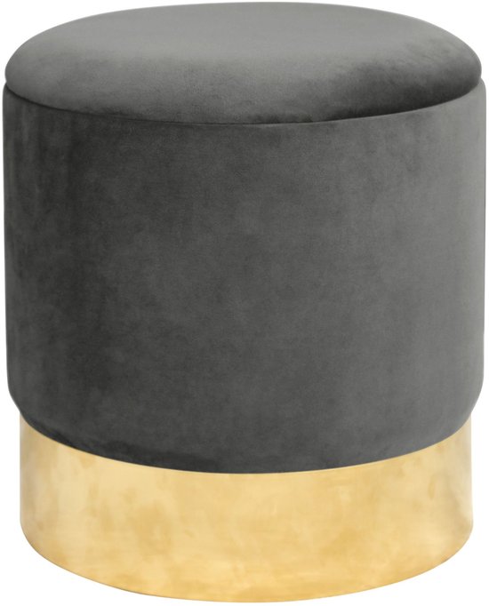 Gouden Grafiet Fluwelen Poef - Opening, Ronde Vorm, Luxe Design | bol