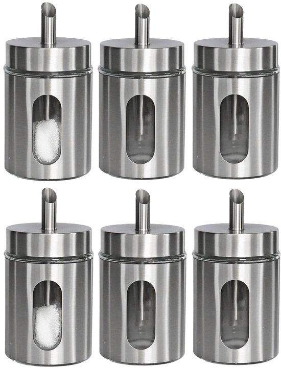 Gerimport Suikerpot/suikerstrooier - 6x - RVS metaal - met strooi tuit ...