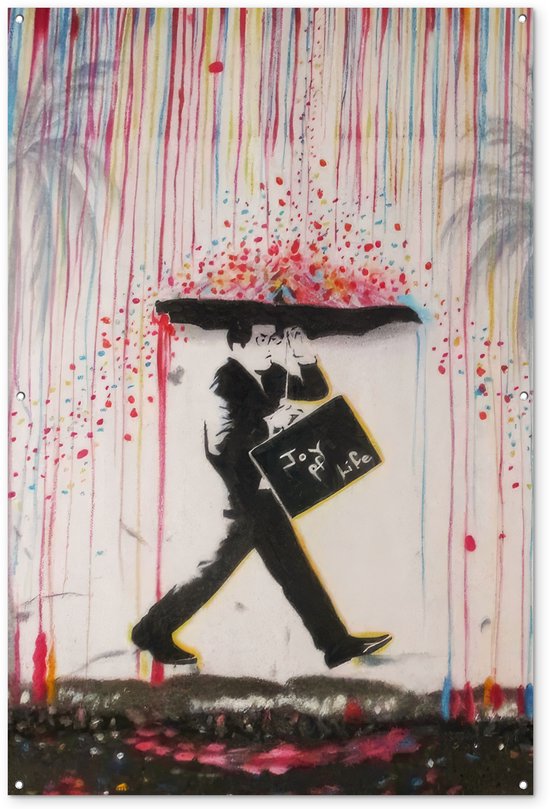 Tuinposter 120x180 cm - Tuindecoratie Regen - Graffiti - Man - Banksy Style - Poster... | bol
