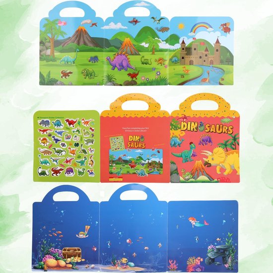 3pcs Reusable Sticker Book for Kids 2-4 - Dinosaur, Ocean Animals and ...