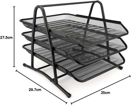 Metalen bureau-organizer - A4 documenten, 3 laden, zwart - mesh | bol