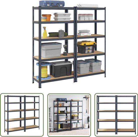 vidaXL Opbergrekken - 5-laags - Staal & Hout - Antraciet | bol