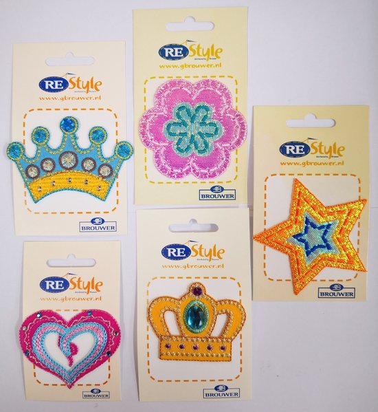 Strijkembleem, Restyle applicatie - koninklijke mix - Set 5 stuks | bol