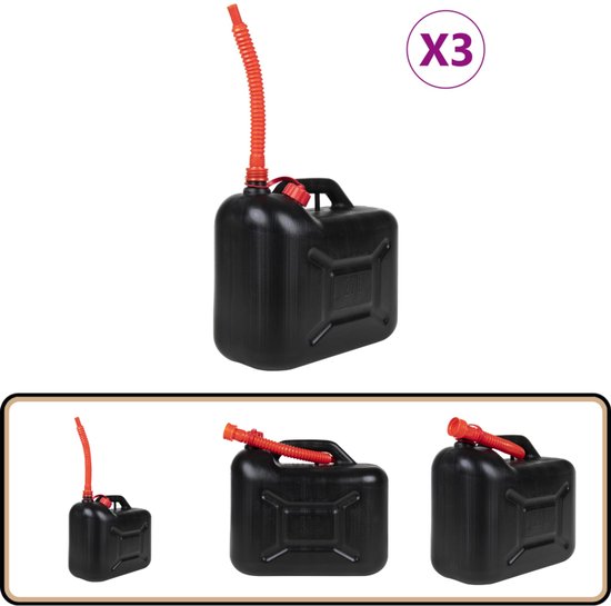 vidaXL Jerrycans - 20L - 3 stuks - Kunststof - Zwart/Rood Brandstof Tank - Jerrycan -... | bol