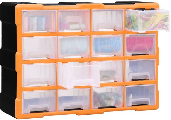 vidaXL Organiser - 16 Lades - 52x16x37 cm - Oranje/Zwart Gereedschaps ...