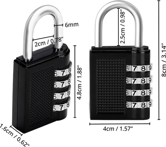 Goodivery ® Cijferslot, hangslot, set van 4 cijfers, zwart, 4,8 x 4 x 1 ...
