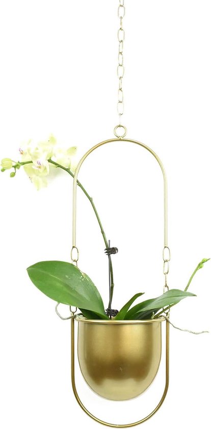 Hangende decoratiepot - boho-hangmand - 1 stuk - goud - metaal | bol