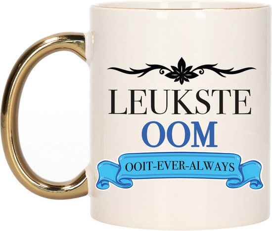 Bellatio Decorations Verjaardag cadeau mok - blauw - leukste oom ooit - gouden handvat... | bol