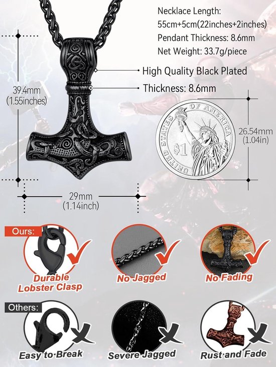 Gepersonaliseerde Odin Helm/Mjolnir Hanger - Noorse Rune Ketting ...