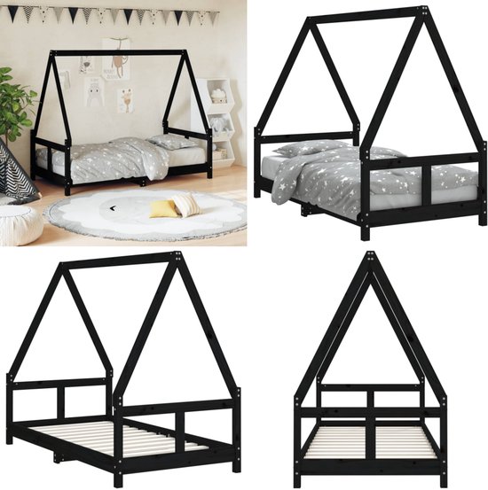 vidaXL Kinderbedframe 80x160 cm massief grenenhout zwart ...