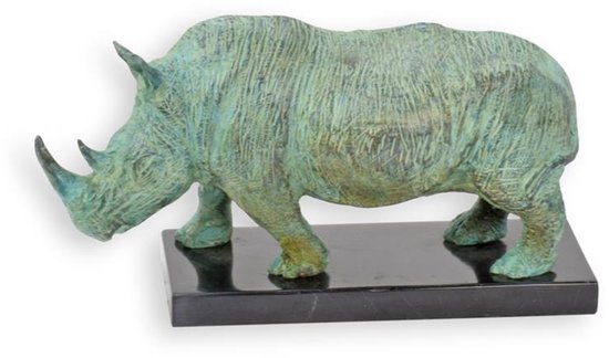 EEN BRONZEN BEELD VAN EEN NEUSHOORN - OUD GROEN | bol