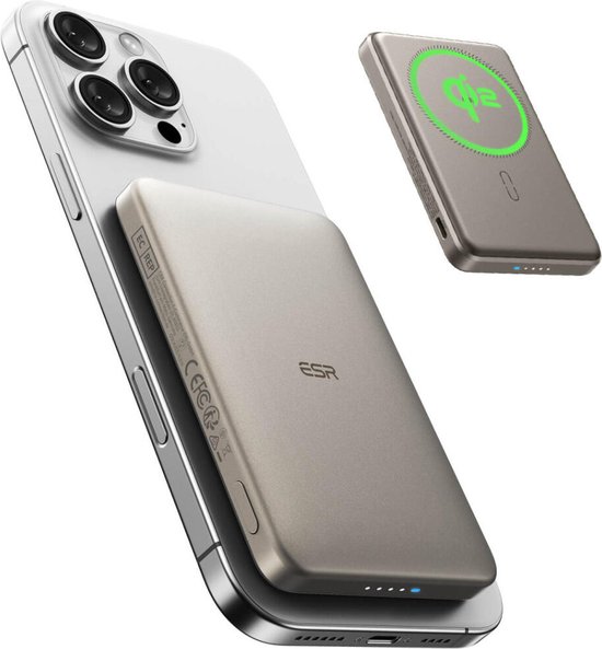 ESR Qi2 MagSlim - 15W Magnetische Powerbank 10.000 mAh - Compatibel met Magsafe en ESR... | bol