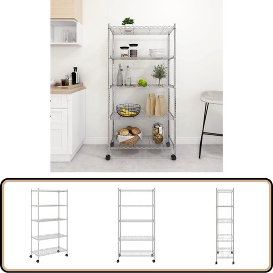 vidaXL Opbergrek 5-laags met wielen - 250 kg Opbergrek - Opbergrekken ...