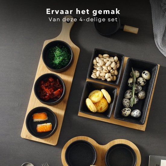 4-Delige Serveerset - Tapas Set - Tapas Schaaltjes op Tapasplank ...