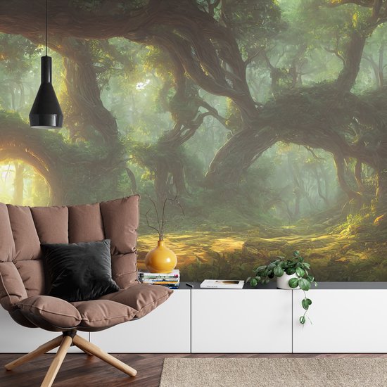 Fotobehang Amazing Fantastic Curved Forest. Forest Landscape Of Trees ...