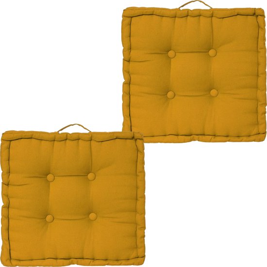 Atmosphera Vloerkussen Square - 2x - okergeel - katoen - 40 x 40 x 8 cm ...