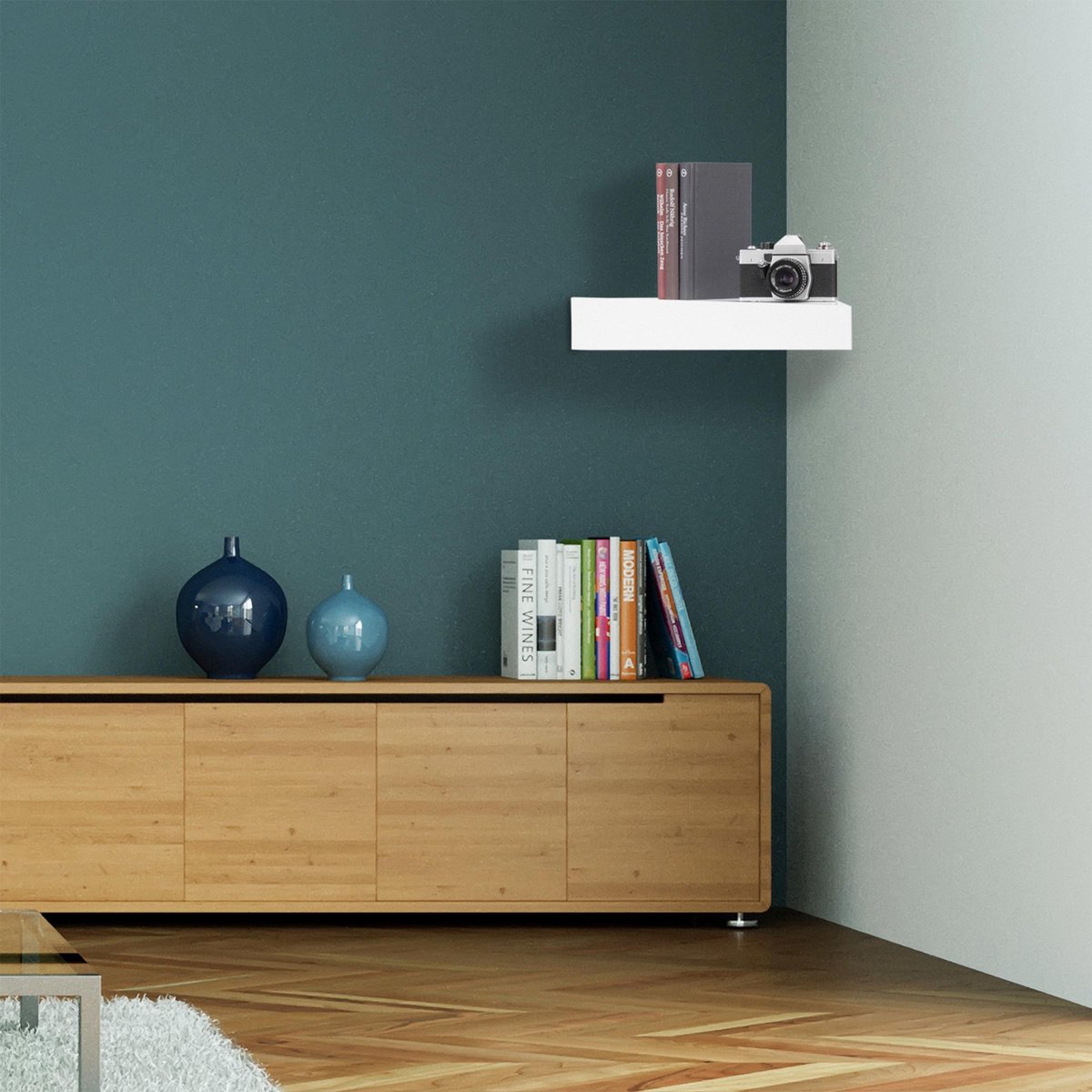 relaxdays hoek wandplank - wandboard met lade - hout - wandelement ...