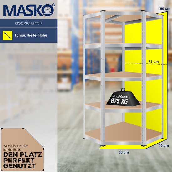 MASKO® Hoeklegbord Opbergrek Zwaar belastbaar legbord, kelderlegbord ...