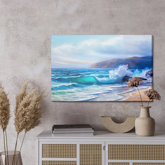 Schilderijkoning - Canvas Schilderij Tropische Zee En Strand - 100 x 70 cm | bol