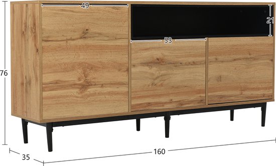 Moderne houten dressoirkast - Rustiek buffetdressoir met drie deuren en ...