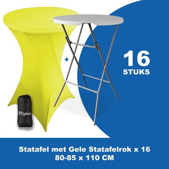 Statafel x 16 + Statafelrok Geel x 16 - ∅ 80-85 x 110 cm – Statafels ...