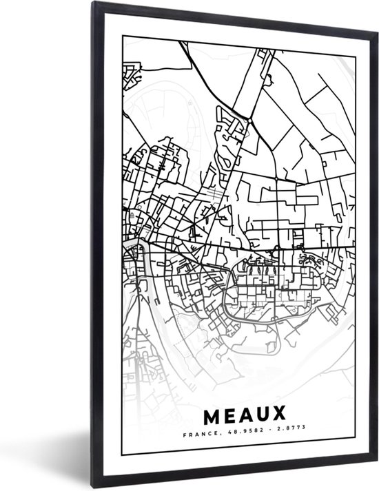Cadre photo avec affiche Zwart Wit- Plan de la ville - Meaux - Carte ...