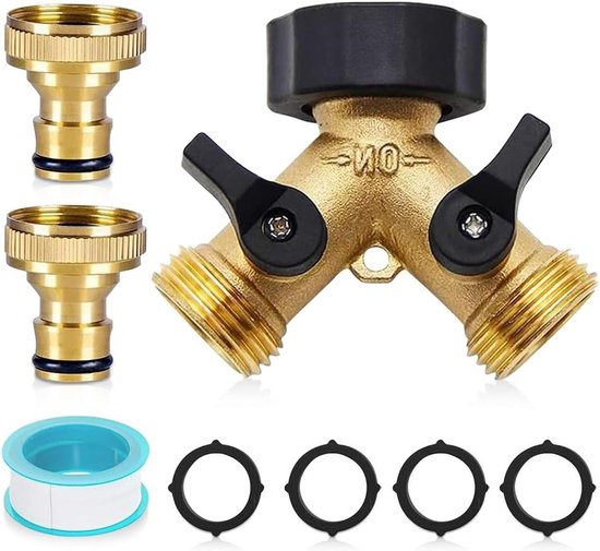 2-weg waterverdeler 3/4 inch Y-verdeler met afzonderlijke afsluitkranen - regelbaar -... | bol