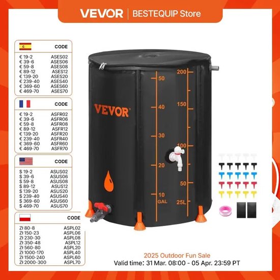 Collapsible PVC Rain Barrel 53/100 gal, Large Capacity with Faucet and ...
