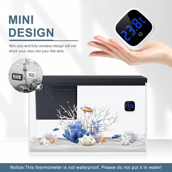 Digitale touchscreen aquariumthermometer met draadloze LED ...