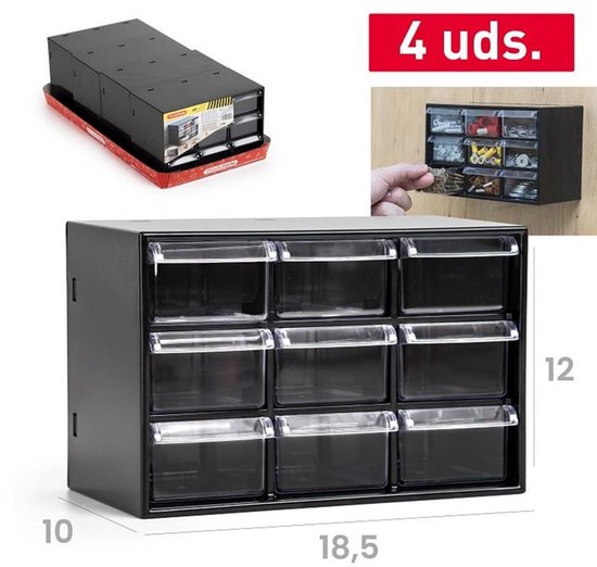 Plasticforte Sorteerbakjes spijkers/schroeven - 9x lades - 18.5 x 10 x ...