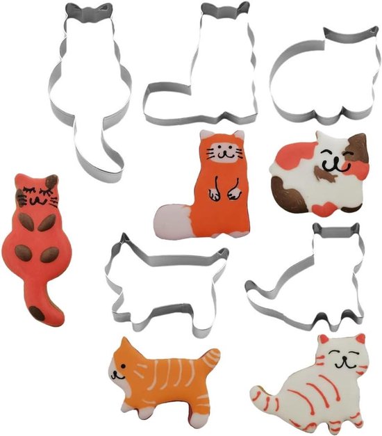 Cat Cookie Cutters Set - 5 Pieces Stainless Steel Cutters for Animal ...