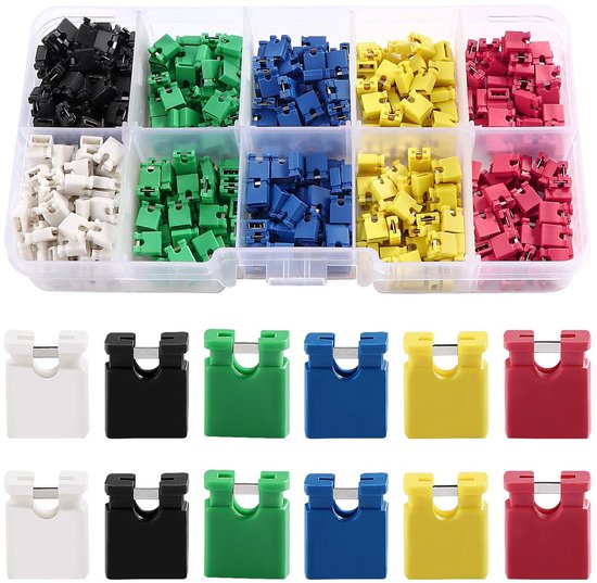 600 Stuks 6 Kleuren 2.54mm Kortsluitkap Shunts 2-terminal Open Top ...