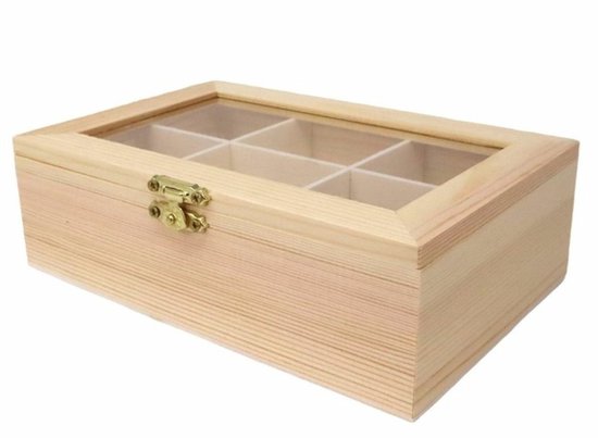Concorde Theedoos - 6-vaks - naturel - hout - 18 x 12 x 5 cm - theekist ...