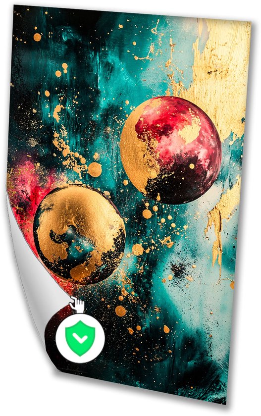 Abstracte planeten en gouden details - Ruimte poster - Poster planeten ...