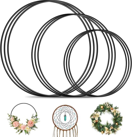 Metal Rings for Crafts - Pack of 9 (20, 25, and 30 cm) Black Decorative ...