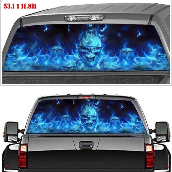 135x36cm Achterruit Sticker - Vlammende Skelet Grafisch Sticker voor ...