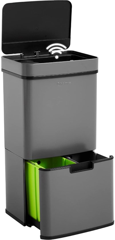 Prullenbak Afvalscheiding 3 Vakken met Sensor - 72 Liter Design ...