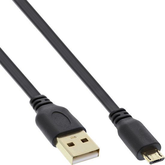 USB Micro B naar USB-A platte kabel - USB2.0 - tot 1A / zwart - 5 meter ...