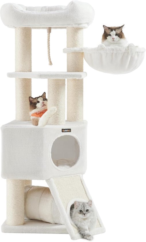 Grote kattenkrabpaal met hangmat en tunnels, 141 cm hoog, geschikt voor ...