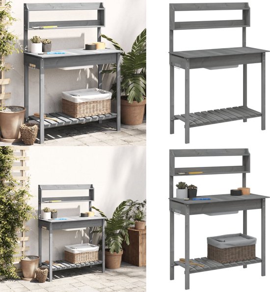 vidaXL Oppottafel met spoelbak 147,5x44x139,5 cm vurenhout grijs - Oppottafel -... | bol