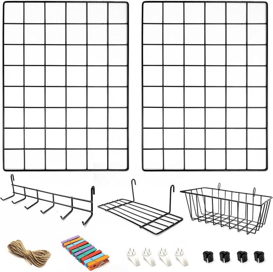 2-Pack Wandrek Met Accessoires | Inclusief Mand Rekje en Ophangrek ...