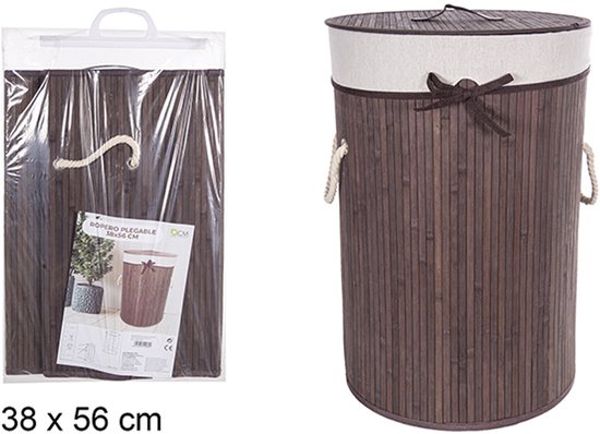 CM Wasmand - stof met hout look - met deksel - opvouwbaar - bruin - 38 ...